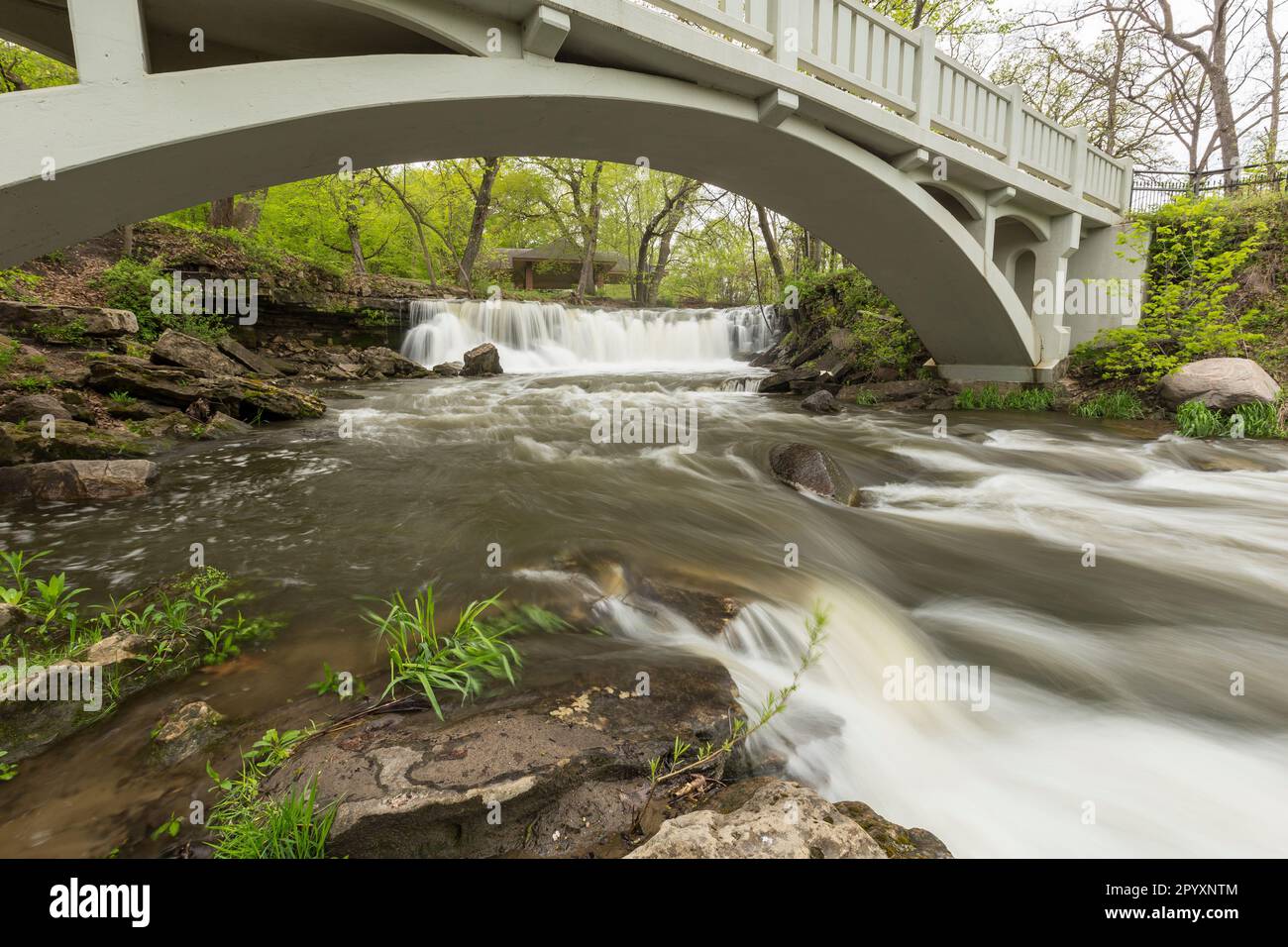 Minneopa Upper Falls - A waterfall under a footbridge Stock Photo - Alamy