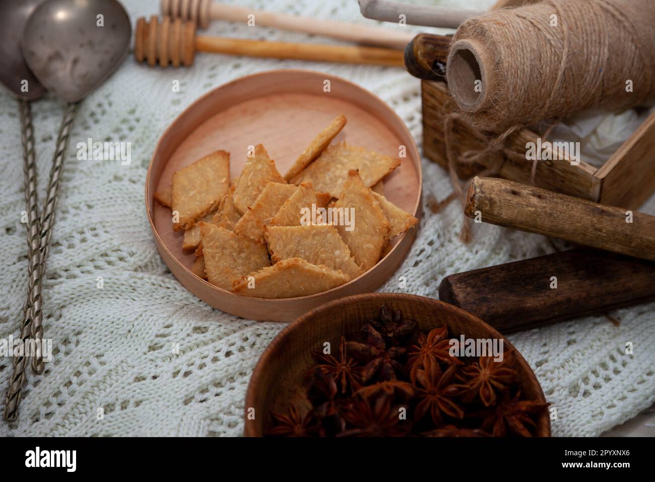 Homemade cookies with coconut. Rhombus shaped cookie. Sweet food ...