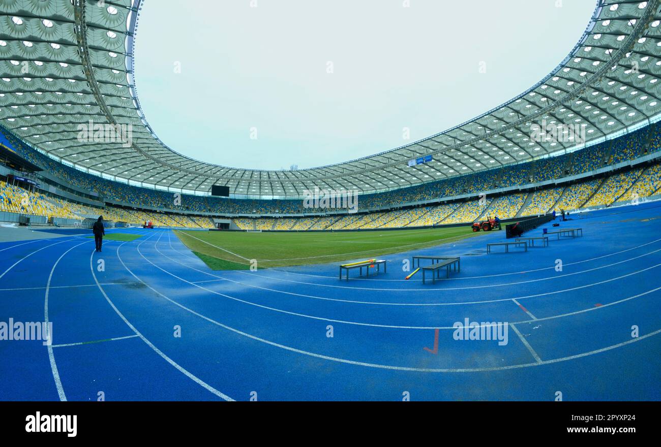 Olympic National Sports Complex stadium: running tracks, stands, empty ...