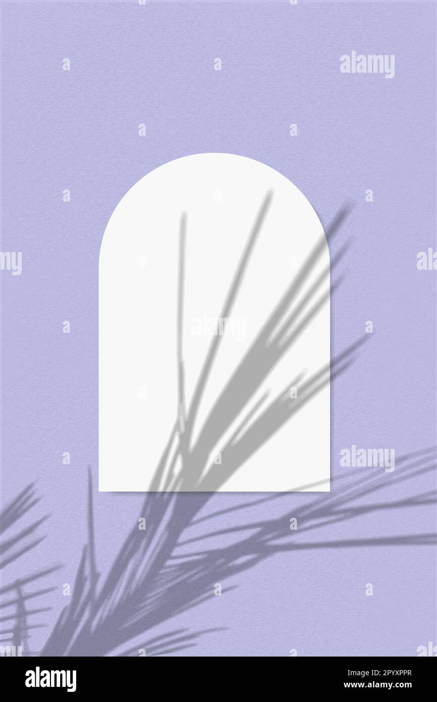 An arch-shaped sheet of white textured paper on a violet wall ...