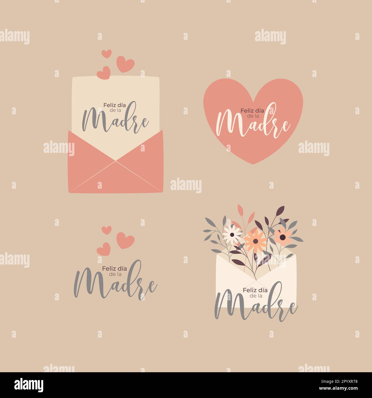 A set of mother's day greetings cute designs in spanish. Feliz día de ...