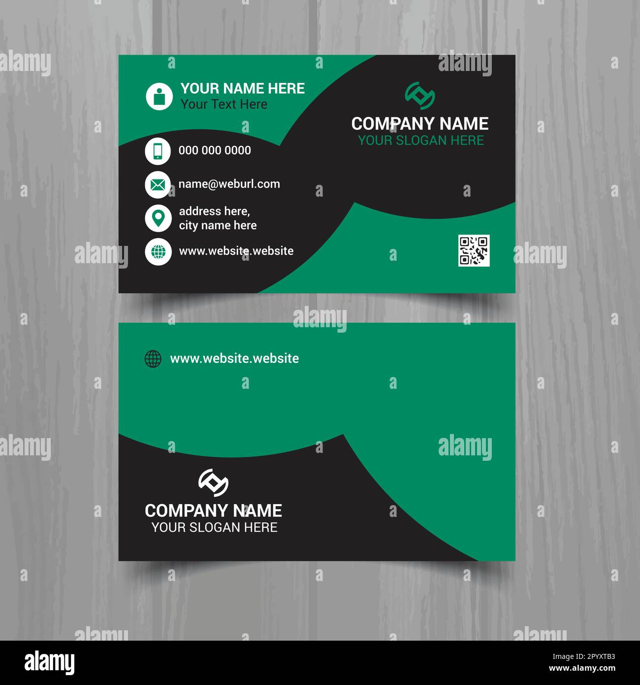 Horizontal Green and deep grey color business card vector template ...