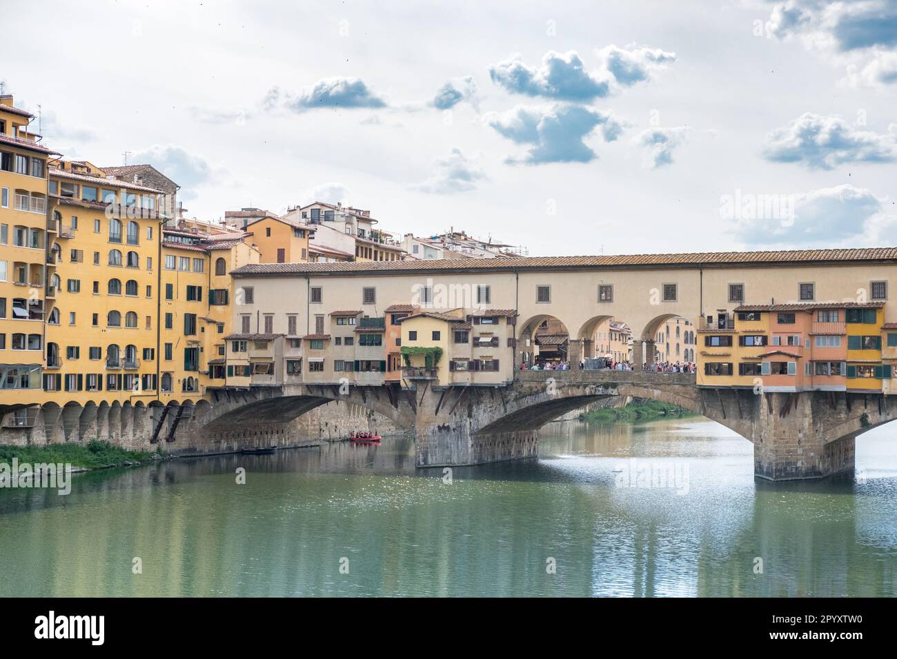 Ponte Vecchio Bridge, a medieval stone closed-spandrel segmental arch ...