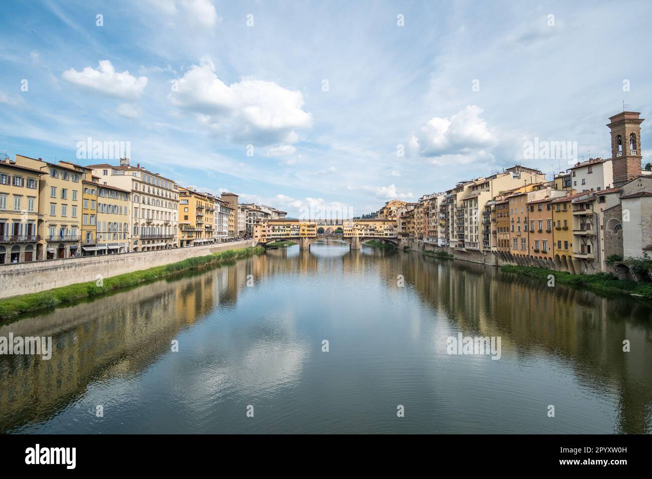Ponte Vecchio Bridge, a medieval stone closed-spandrel segmental arch ...