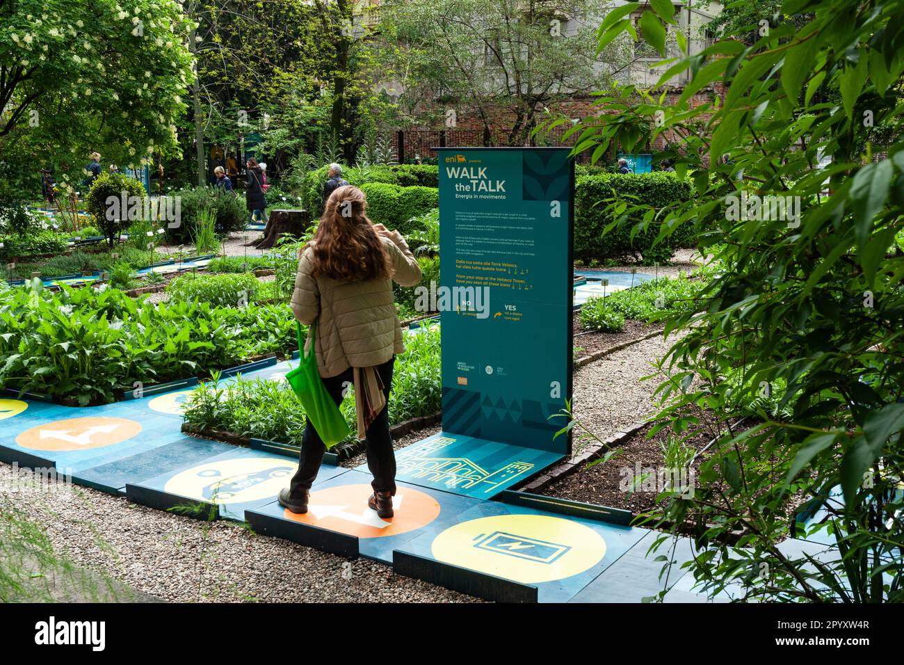 Milan, Italy - May 21, 2023: View of the installation Walk the Talk ...