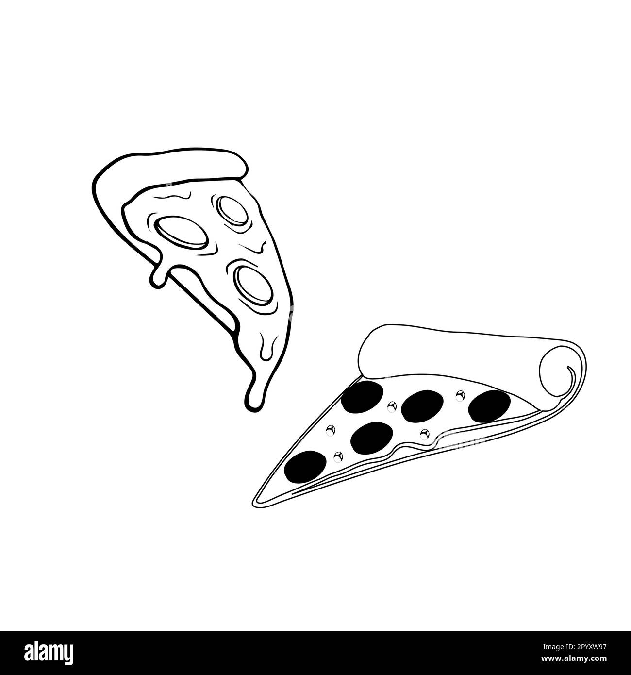 Pizza slice flat line icon. Pizza slice with pepperoni flat icon for ...