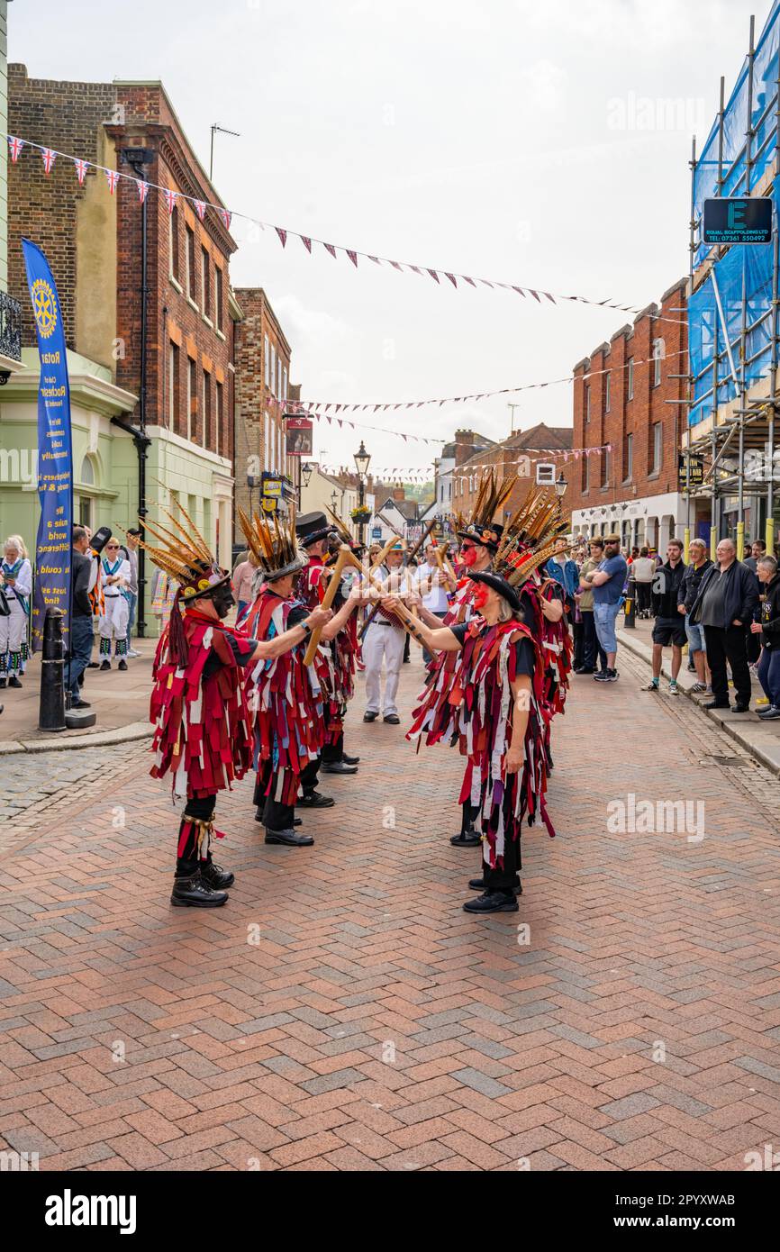 Morris dancers in Rochester High street during the 2023 Sweeps Festival ...