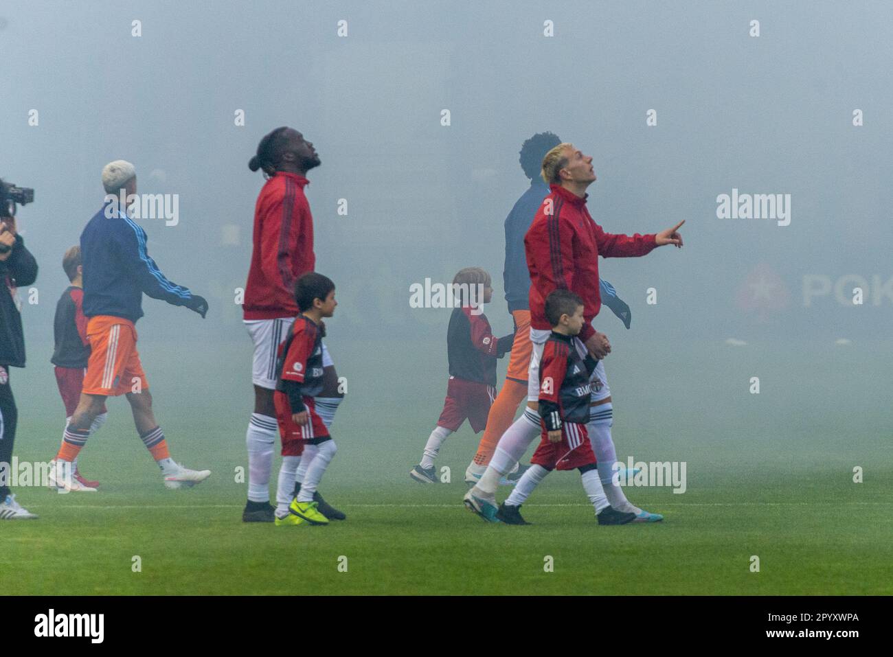 Toronto, ON, Canada - April 29б 2023: Toronto FC football players take ...