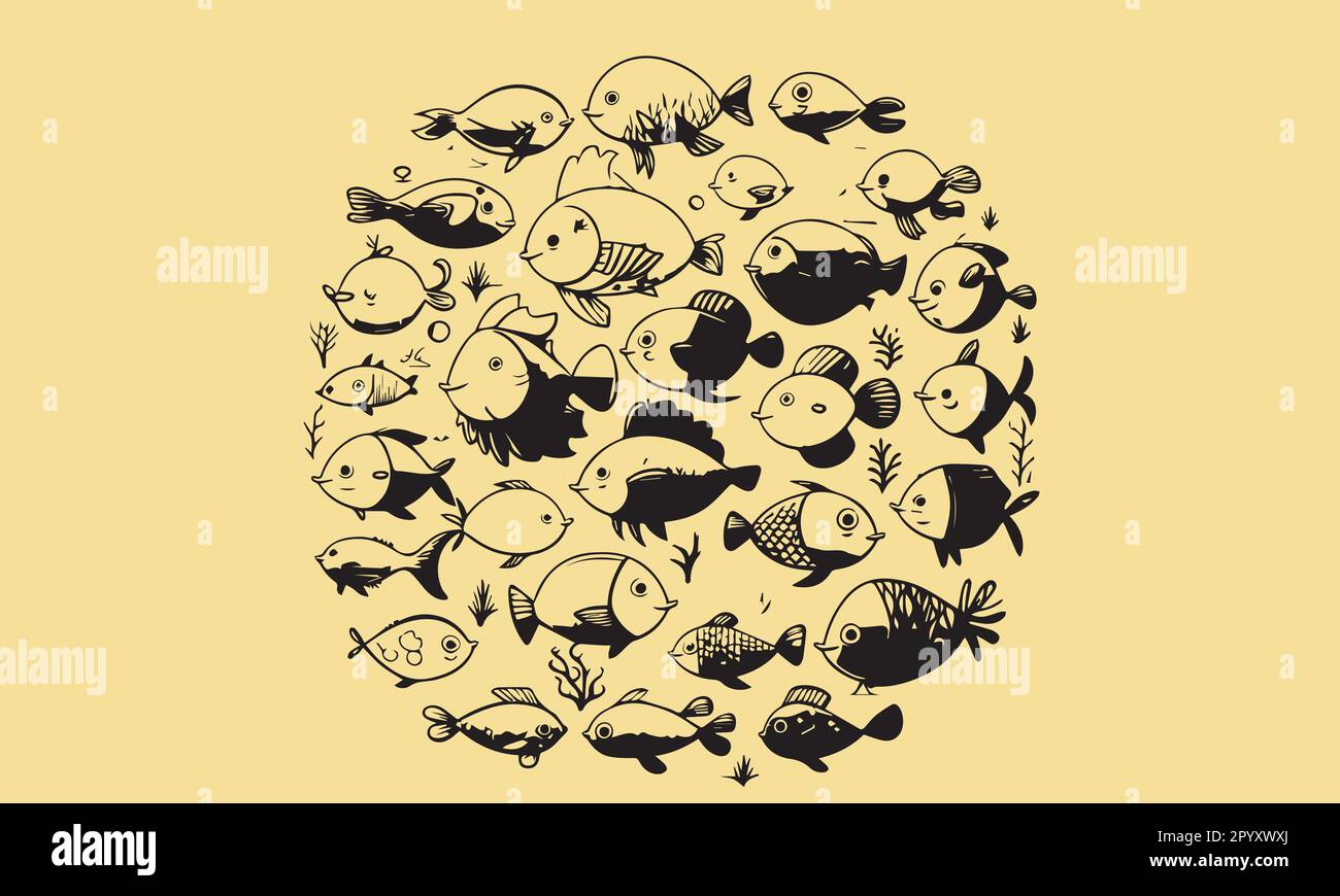 Line drawing of fish hi-res stock photography and images - Alamy