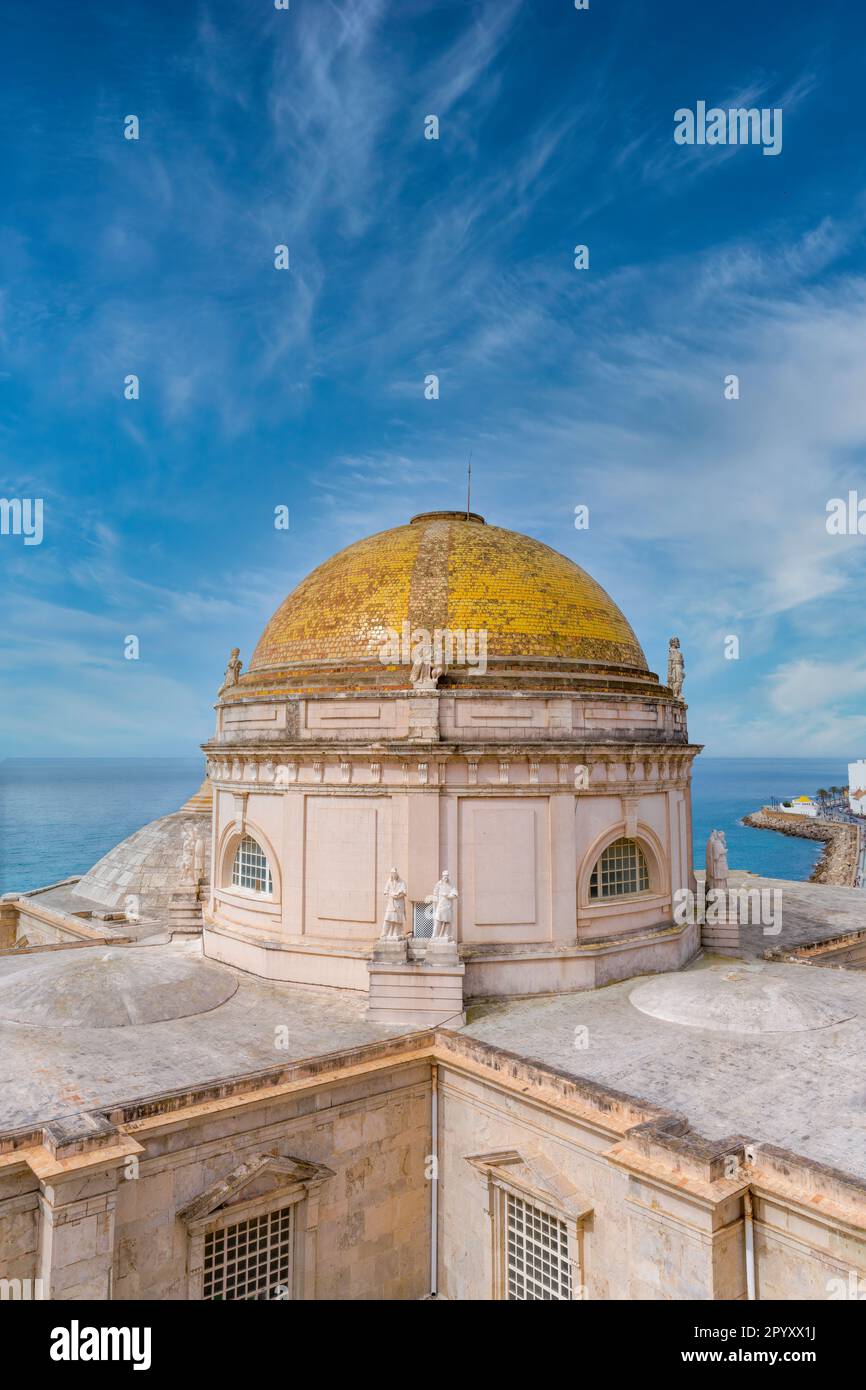 The view from the top of the clock tower in Cadiz Cathedral in the ...