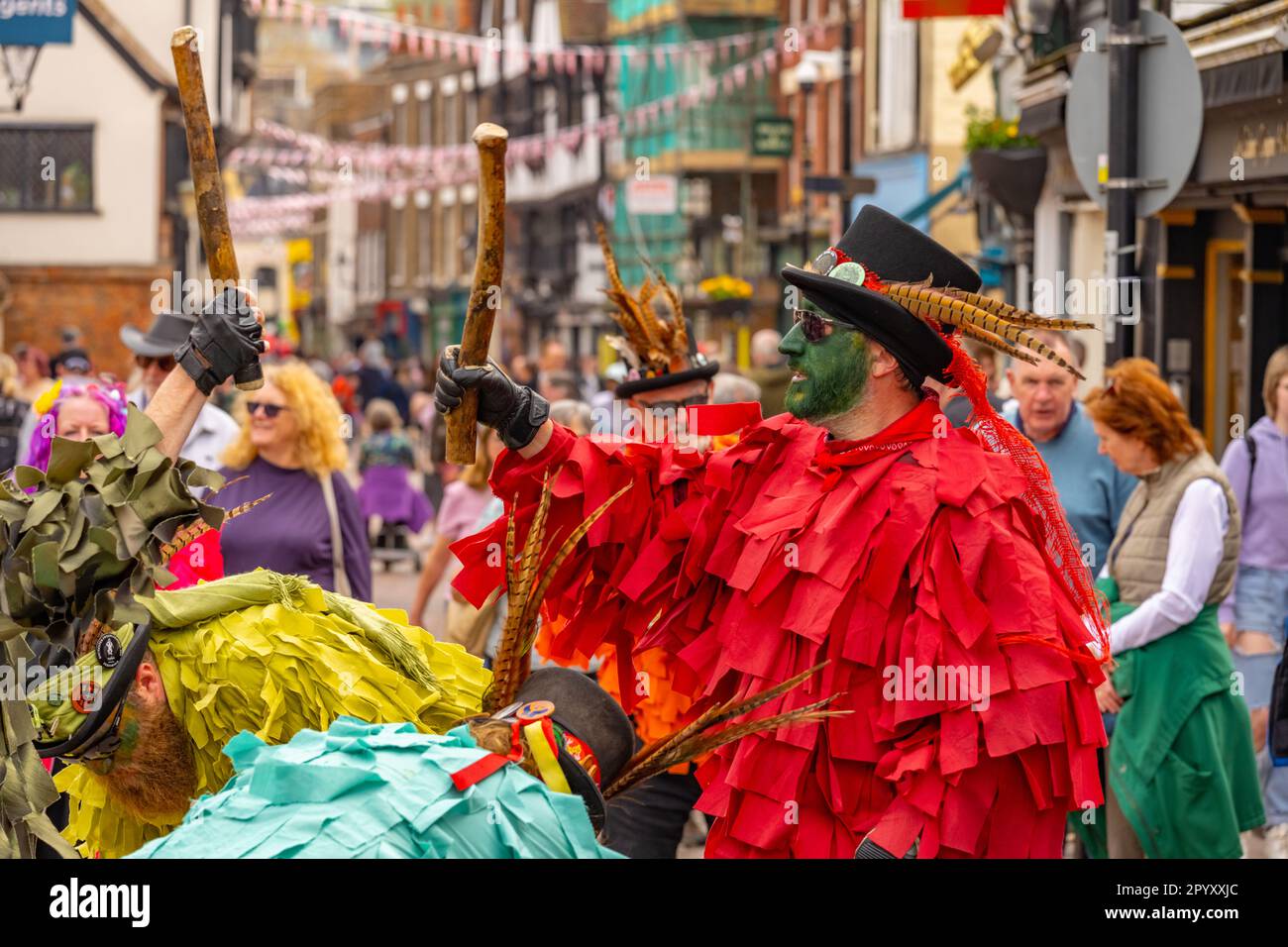 Morris dancers in Rochester High street during the 2023 Sweeps Festival ...