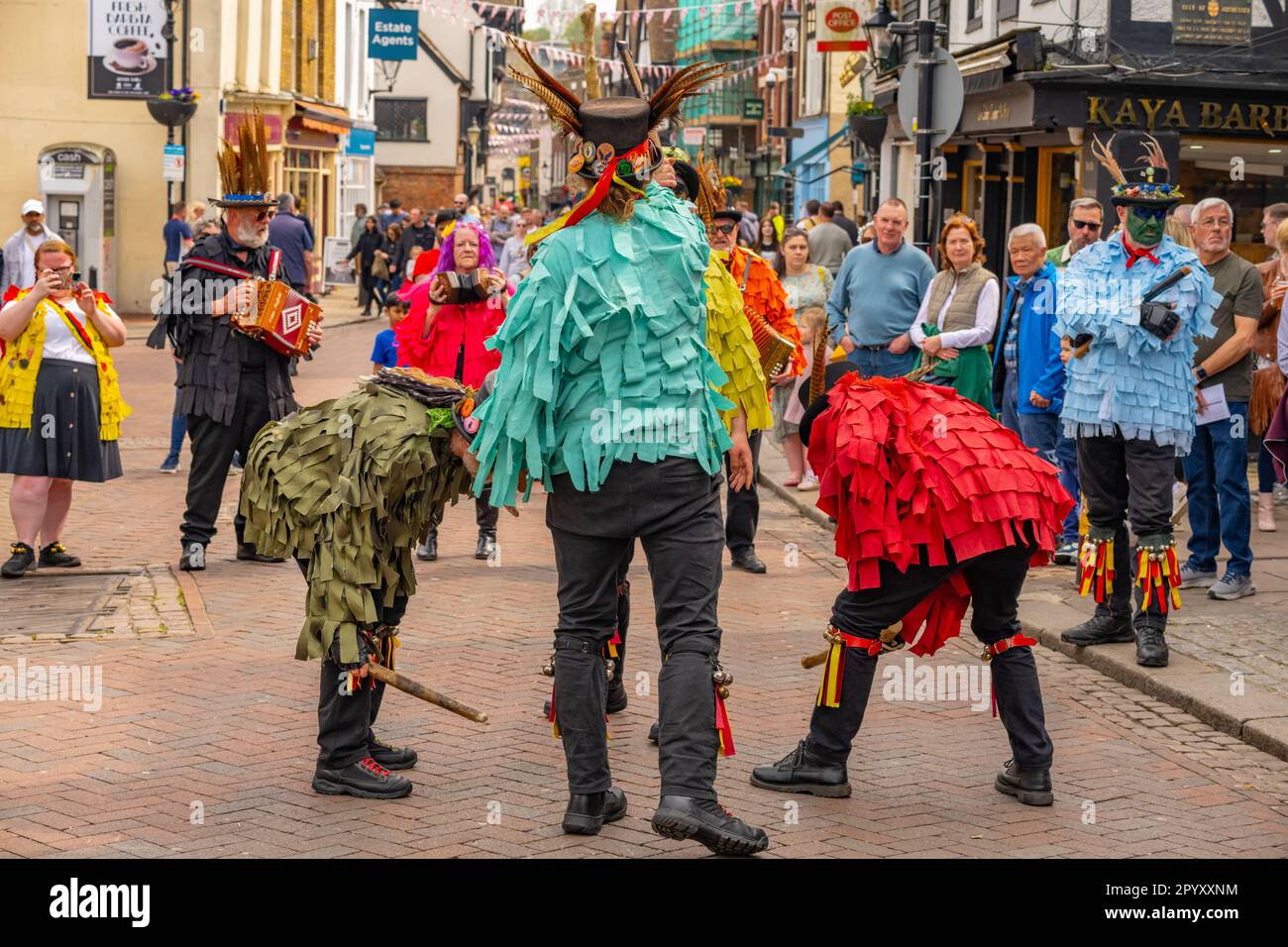 Morris dancers in Rochester High street during the 2023 Sweeps Festival ...