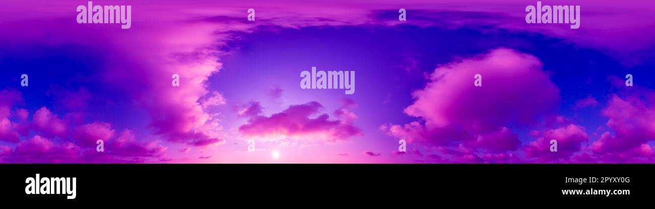Blue sky panorama with magenta Cirrus clouds in Seamless spherical ...
