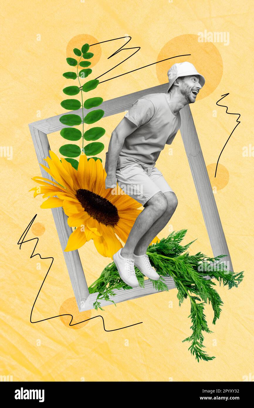 Vertical creative photo collage illustration of optimistic satisfied ...