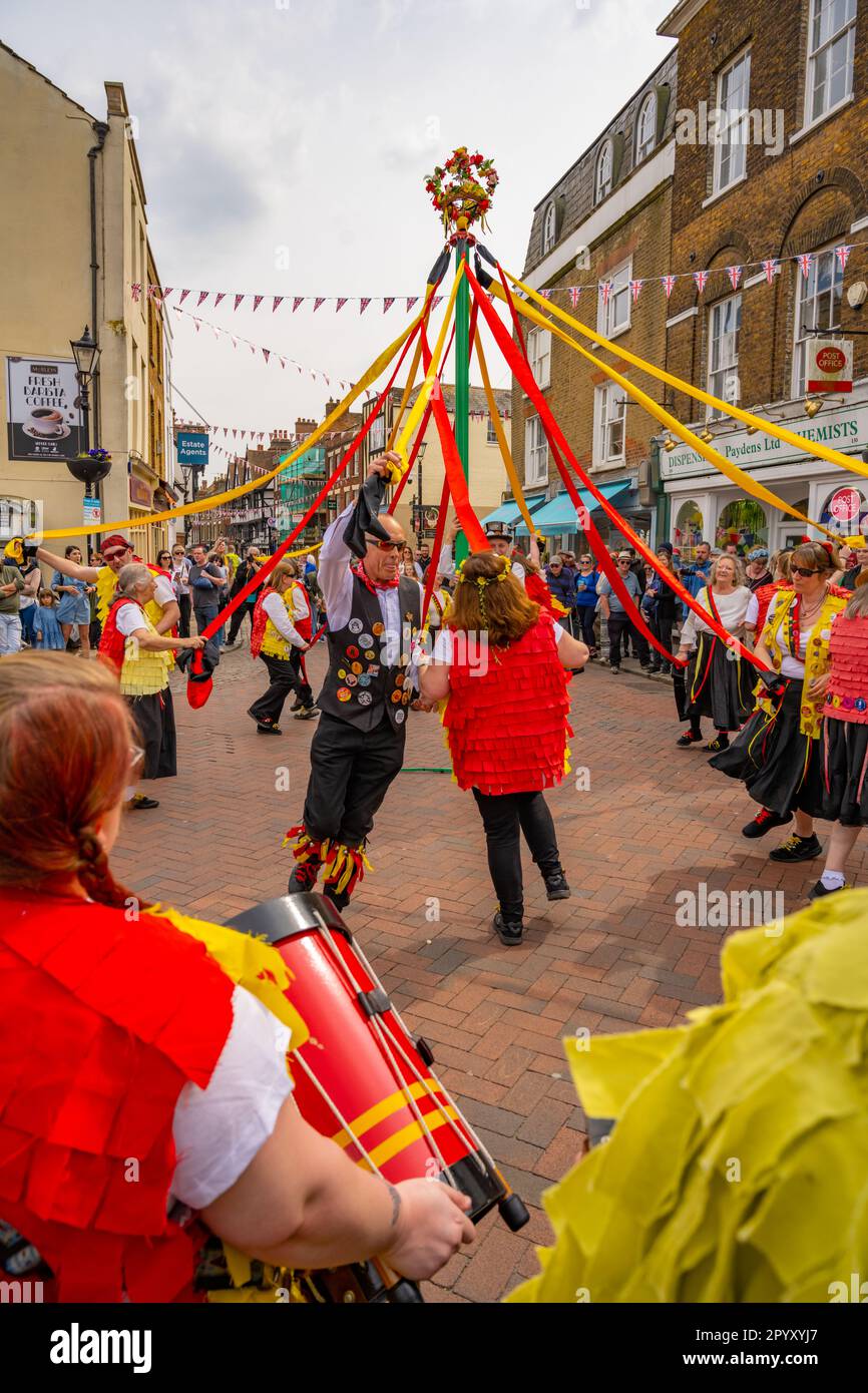 May pole dancers in Rochester High street during the 2023 Sweeps ...