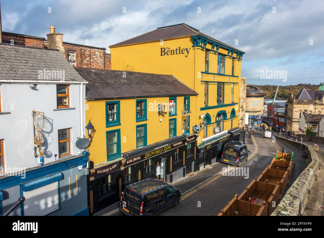 The Bentley Bar on Market Street viewed from the old city walls in ...