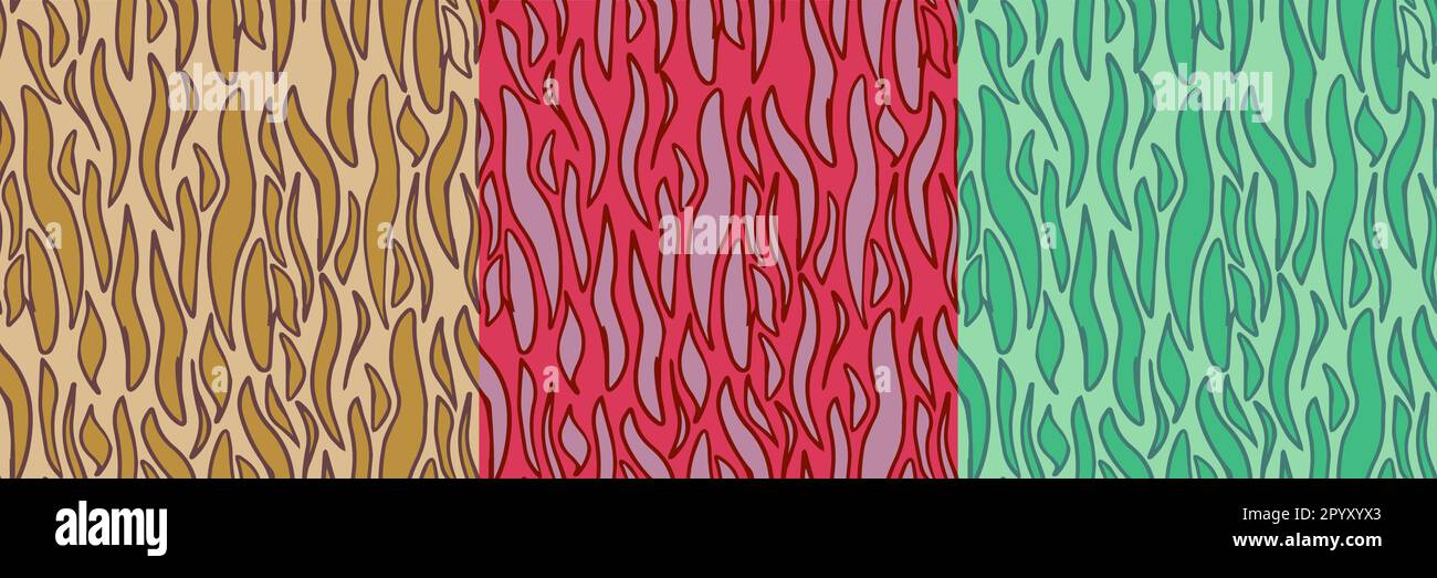 Abstract waves seamless pattern set vector design. Hand drawn wavy ...