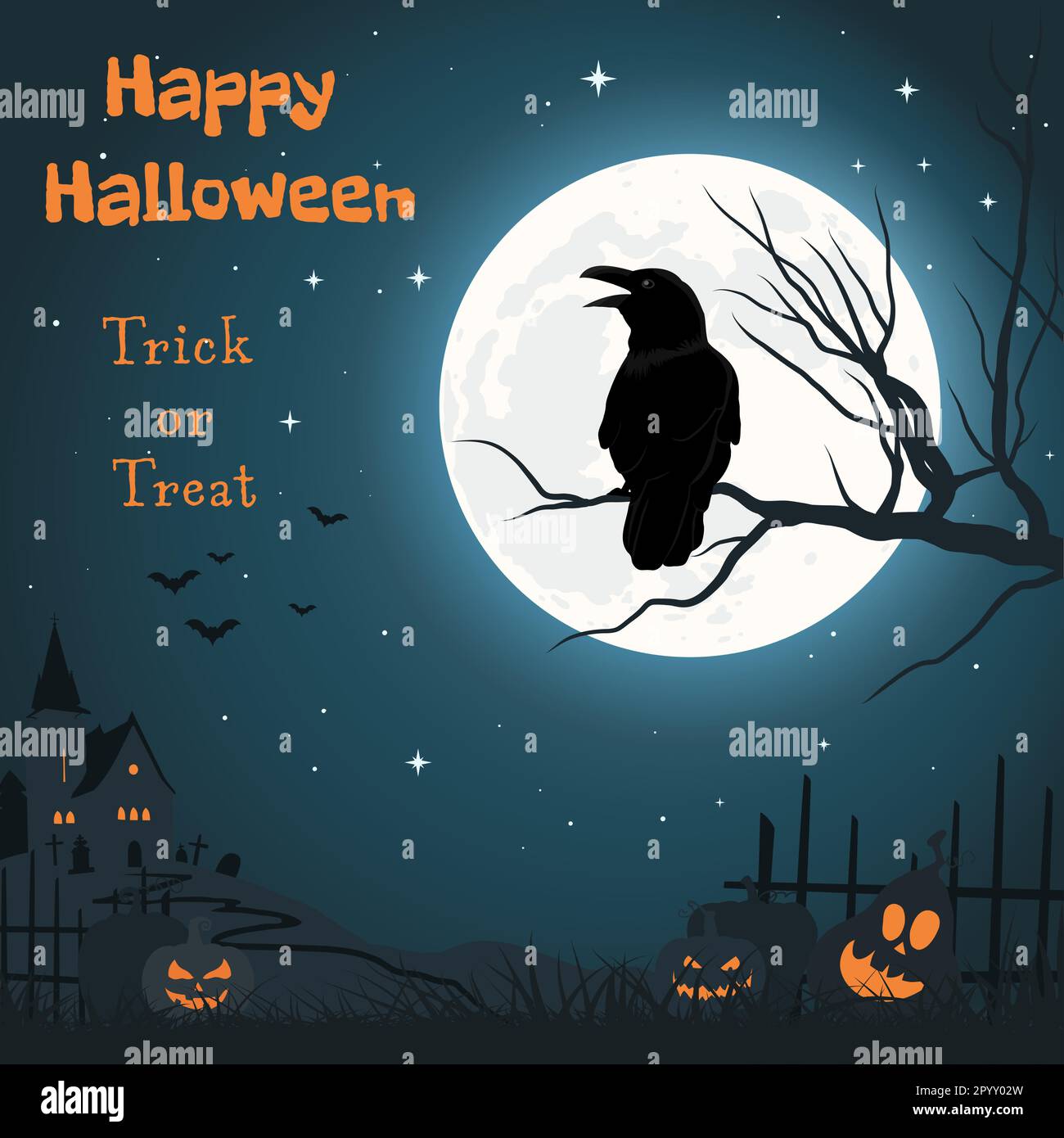 Halloween. Crow on tree brunch at moonlight night Stock Vector Image ...