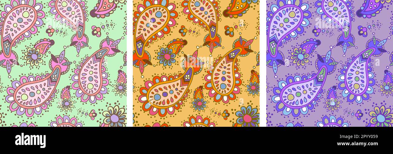 Colorful indigenous seamless pattern set vector design. Hand drawn ...