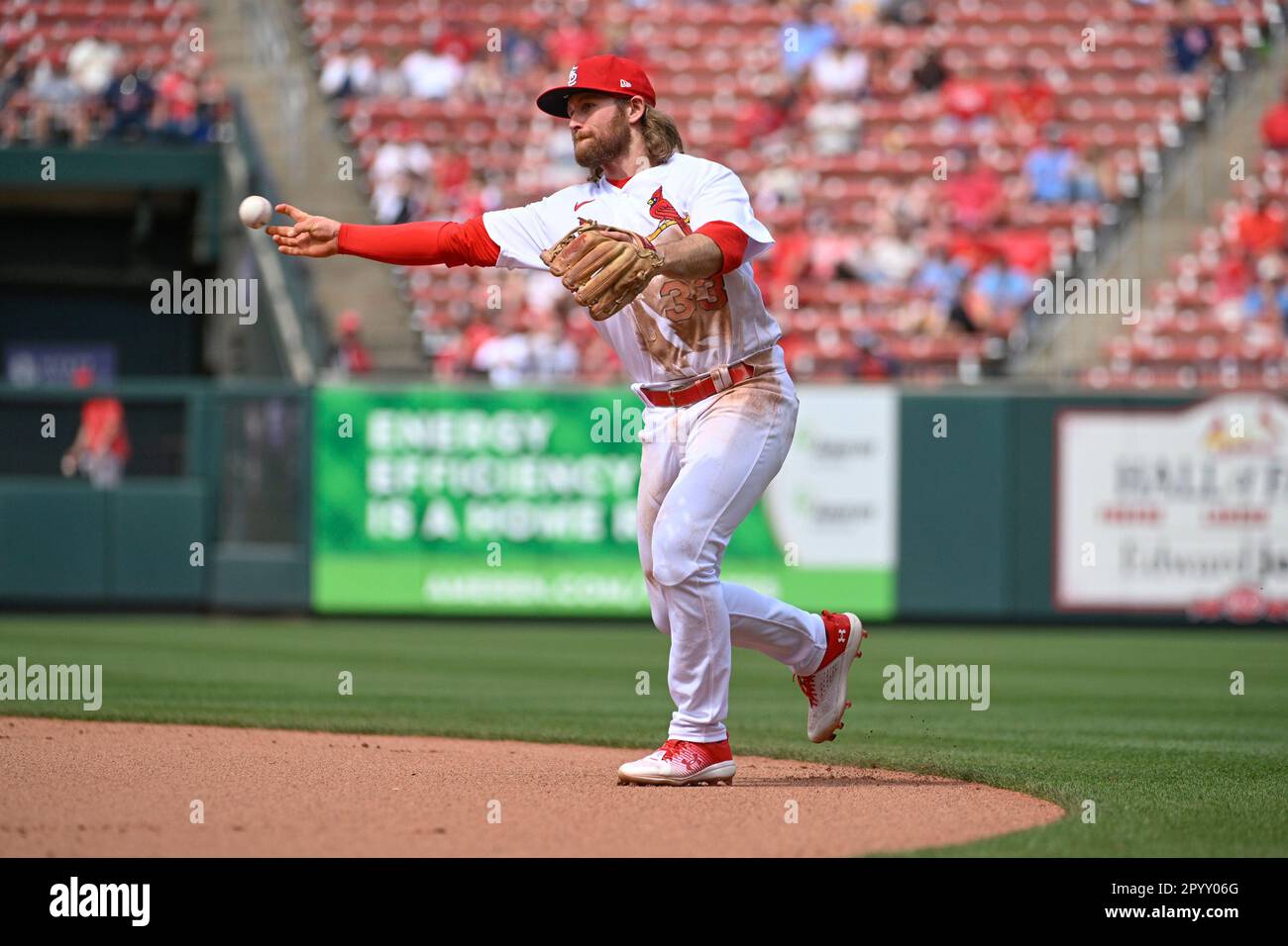 St. Louis Cardinals second baseman Brendan Donovan throws out Los ...