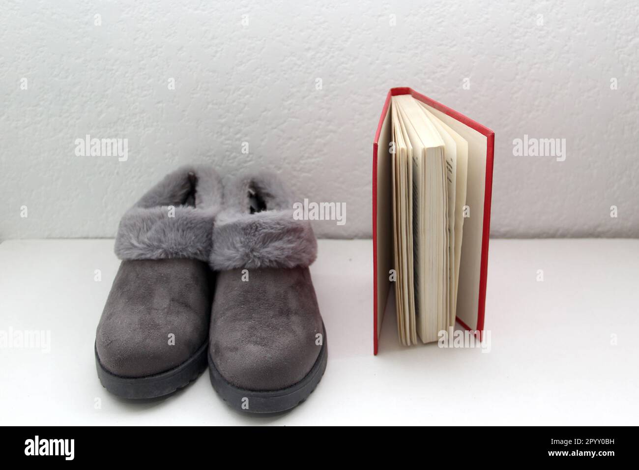 Comfy, plush, and cushioned gray slippers ready for sleeping, lounging ...