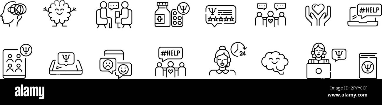 Mental health and psychology help icons. Pixel perfect, editable stroke ...