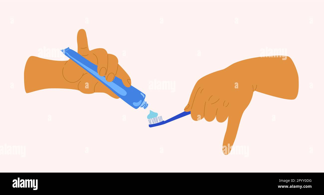 People hands doing morning routine close up vector illustration. Palms ...