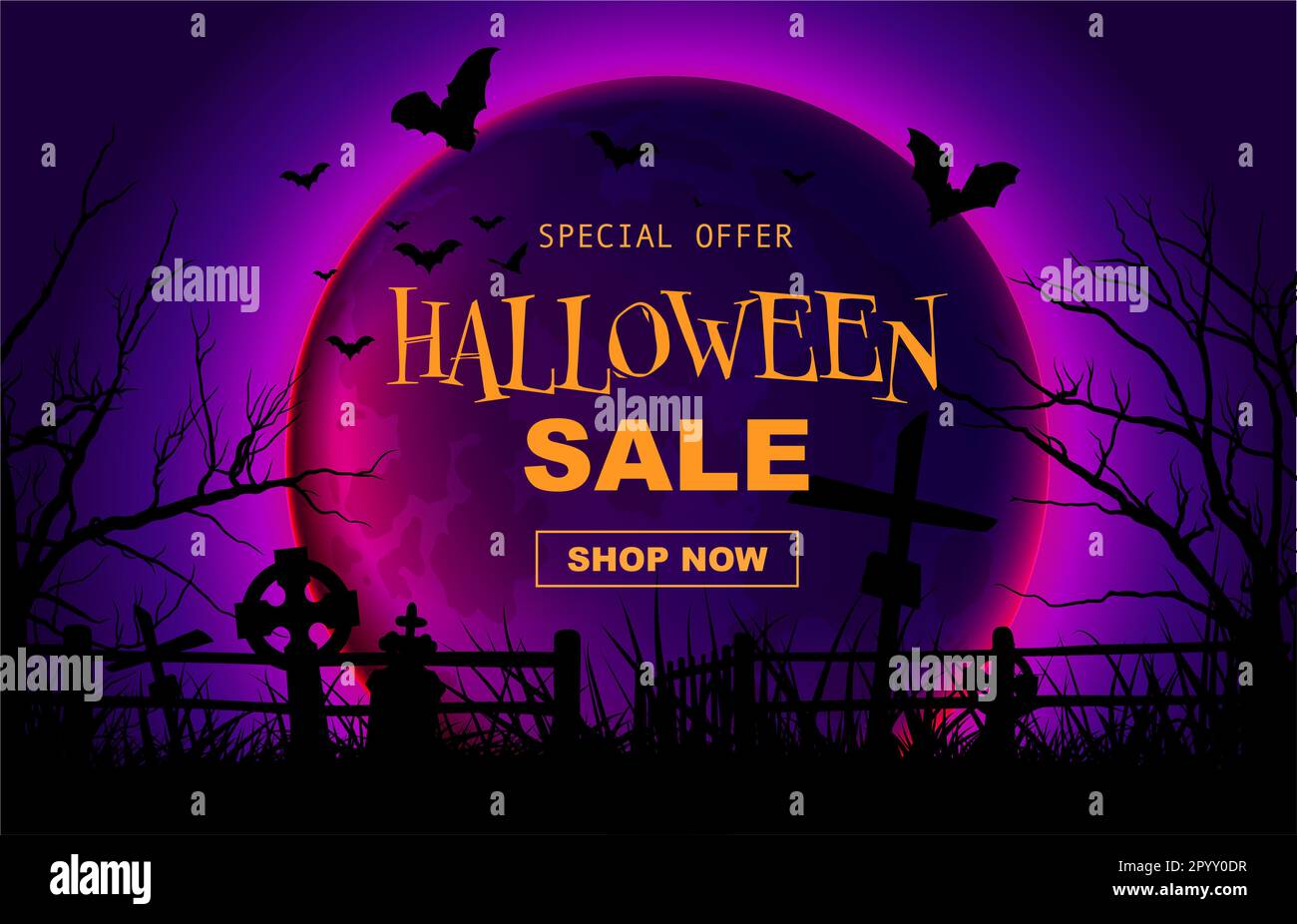 Halloween sale banner, full moon, flying bats Stock Vector Image & Art ...