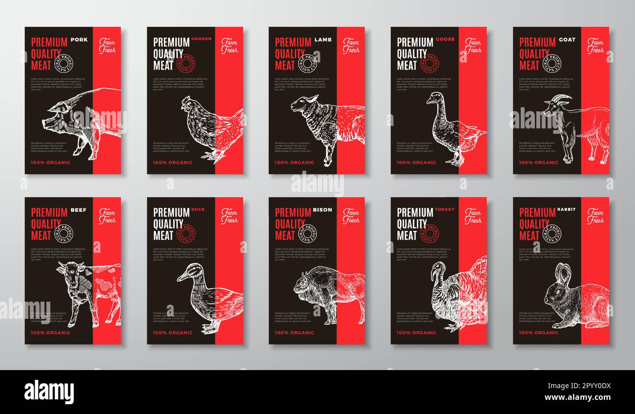 Premium Quality Meat and Poultry Vector Packaging Product Label Design ...