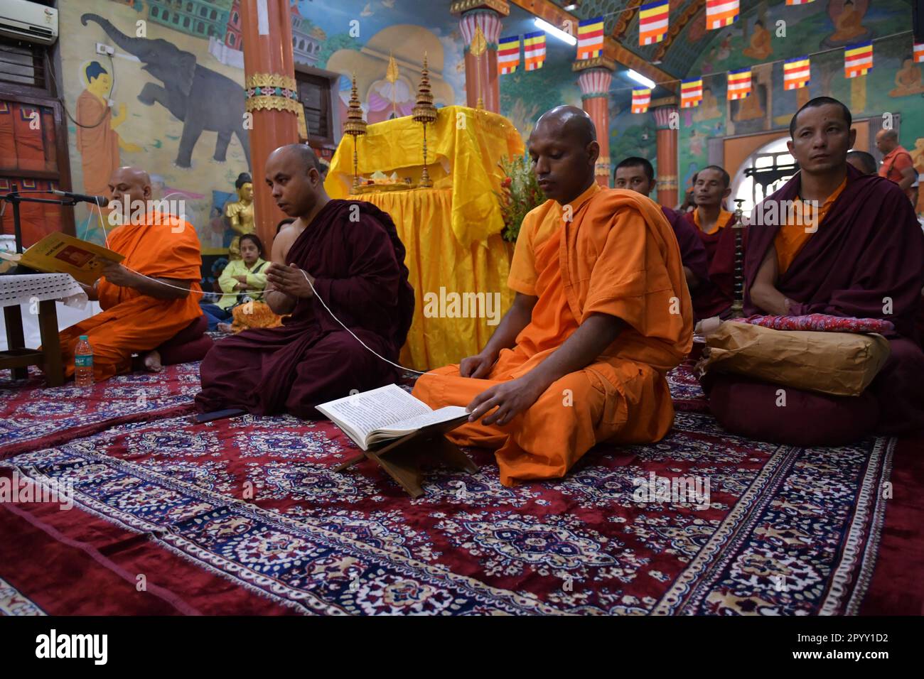 Kolkata, India. 05th May, 2023. Buddhist monks offer prayers in front ...