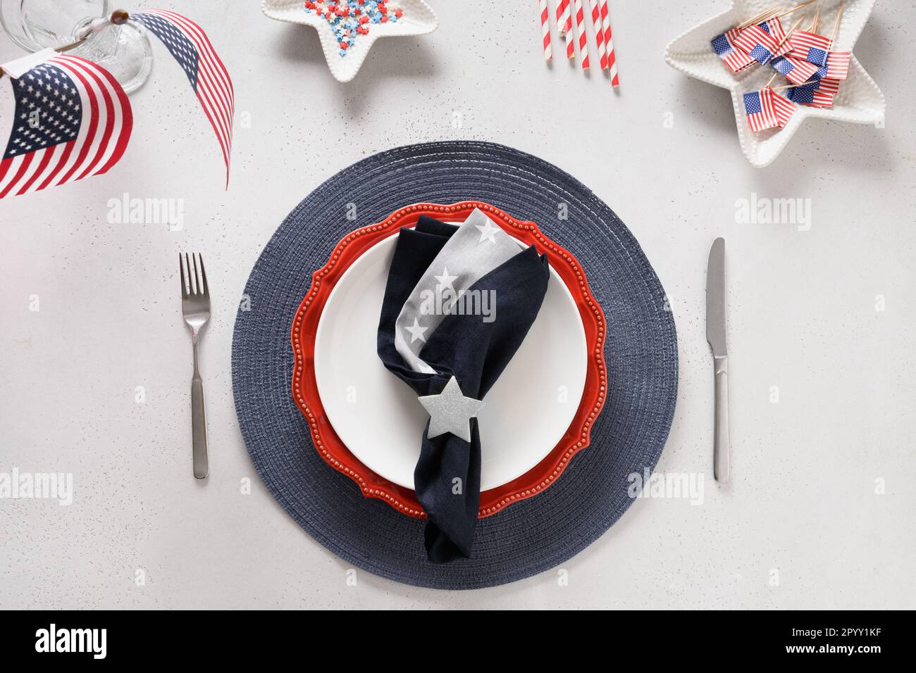 Patriotic table setting with american flag and decoration in national ...