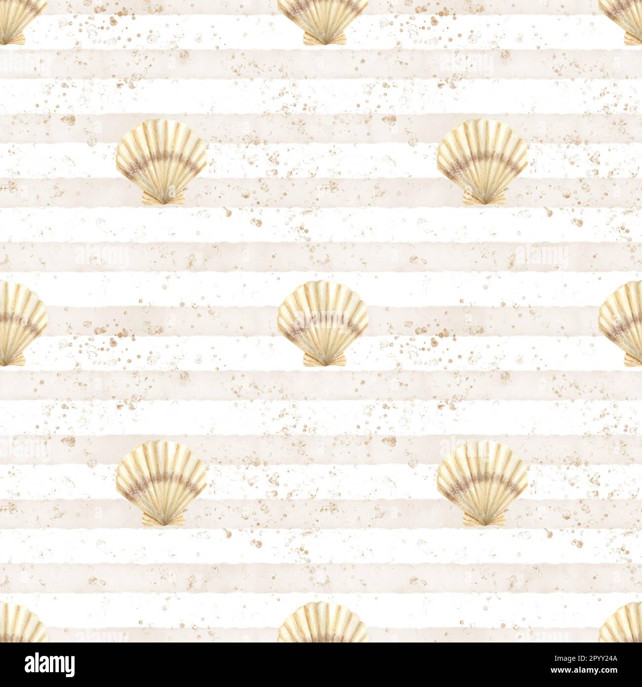 Seashell seamless Pattern. Watercolor hand drawn illustration with ...