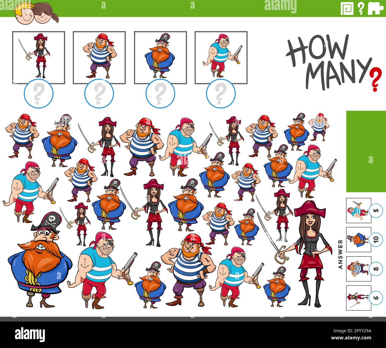 Illustration of educational counting game with funny cartoon pirates ...