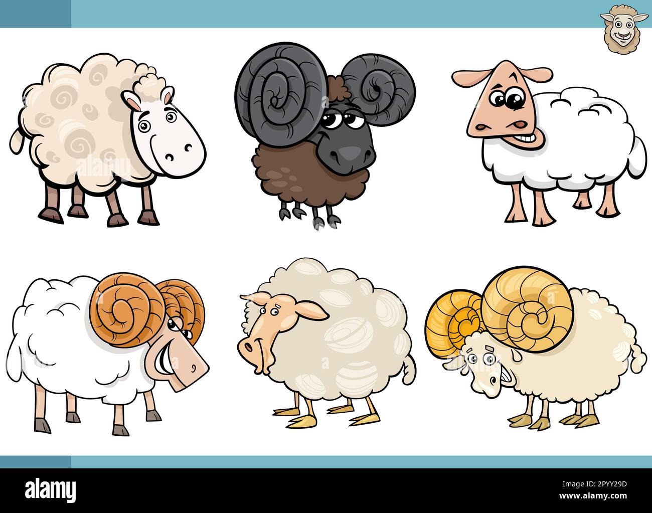 Cartoon illustration of sheep farm animals comic characters set Stock ...