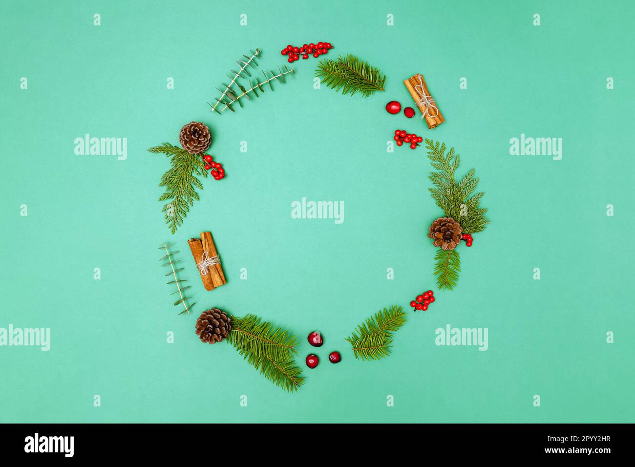 Christmas wreath, circle made of small branches and pine cones, top ...