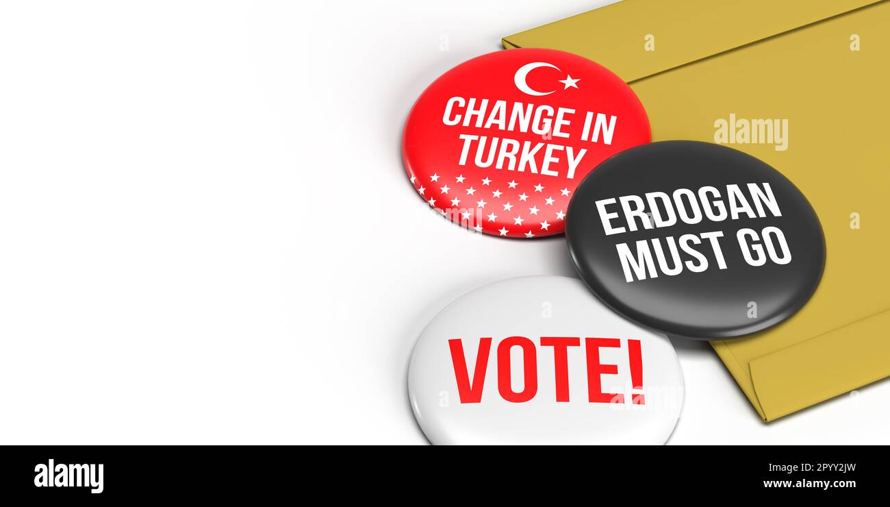 Change in Turkey, Erdogan must go, Vote text on colored Turkish flag ...