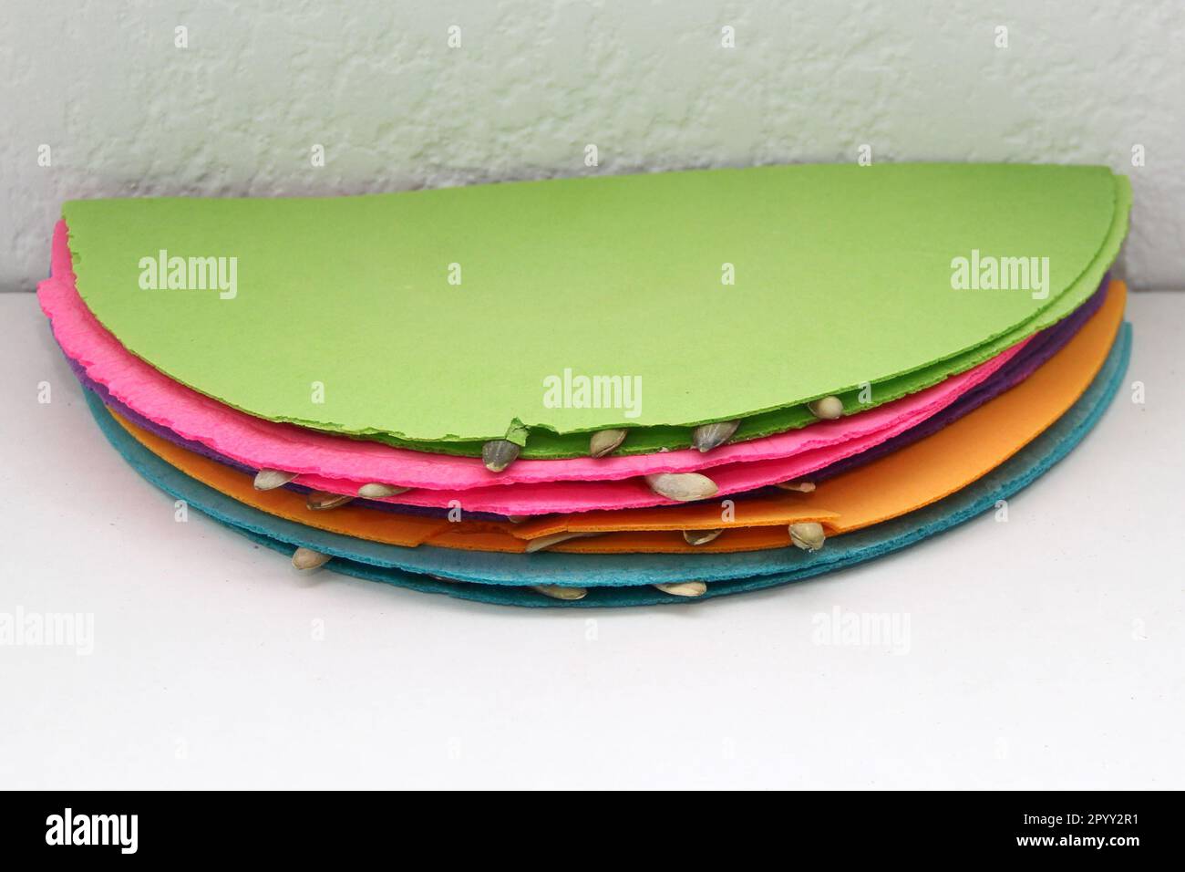 Typical mexican candy colored wafers glued with honey decorated with ...