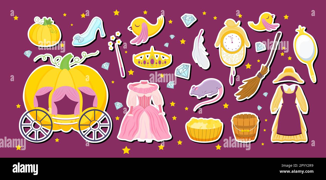 Princess sticker set. Pumpkin Carriage, Magic Mirror, Servant Dress and ...