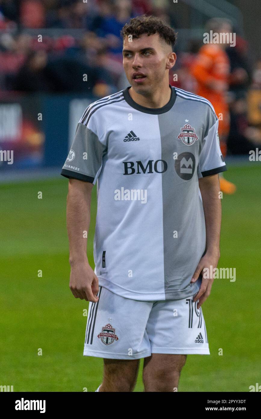 Toronto, ON, Canada - April 29, 2023: Kobe Franklin #19 defender of the ...