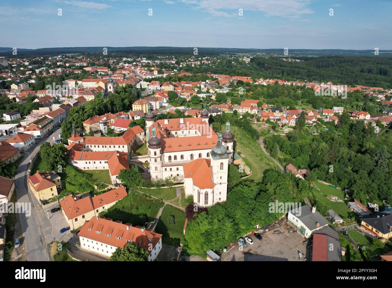An Aerial view of a historical old castle Kostelec nad Cernymi lesy ...