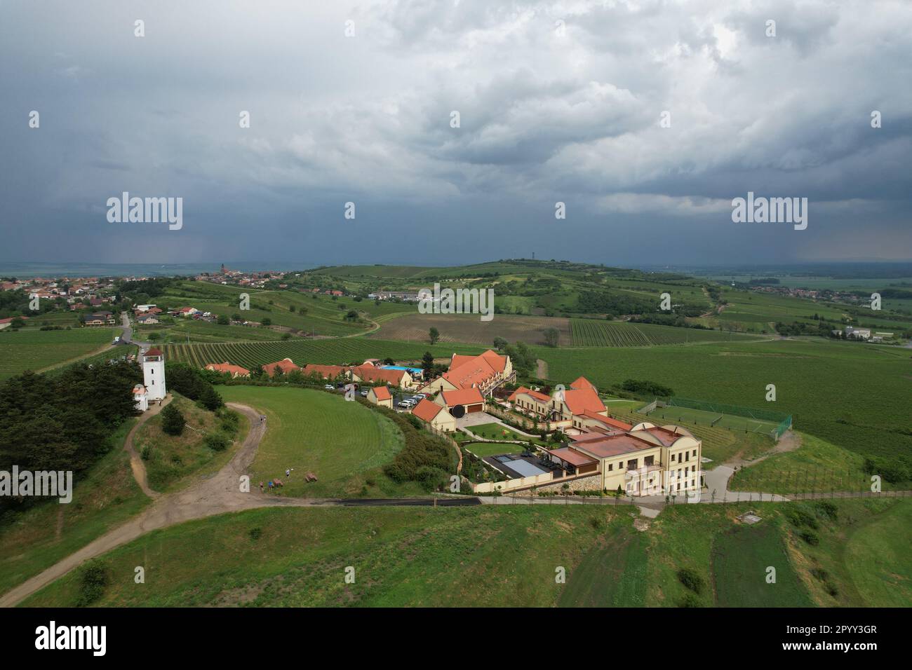 An Aerial view of a historical old castle Kostelec nad Cernymi lesy ...