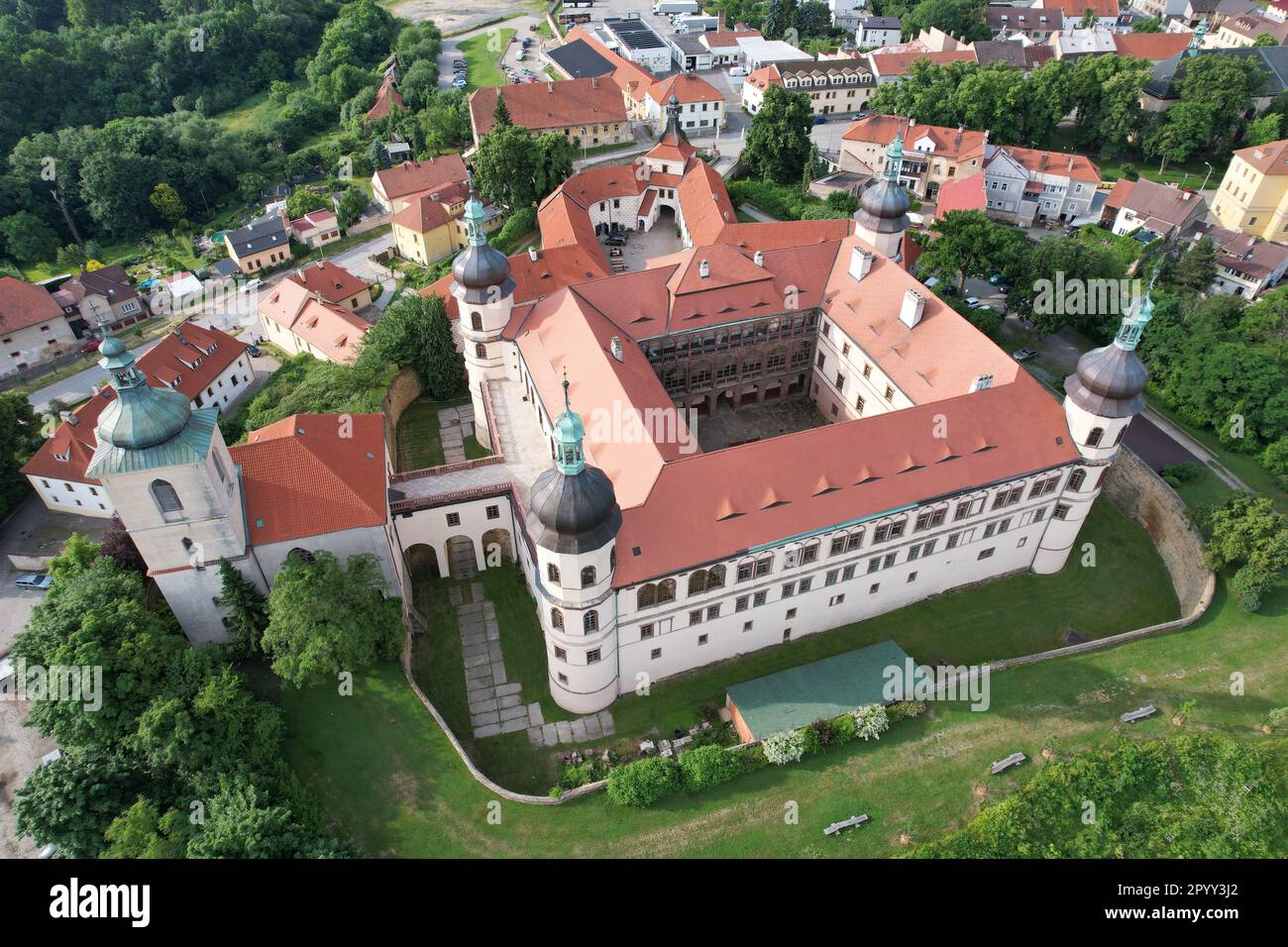 An Aerial view of a historical old castle Kostelec nad Cernymi lesy ...