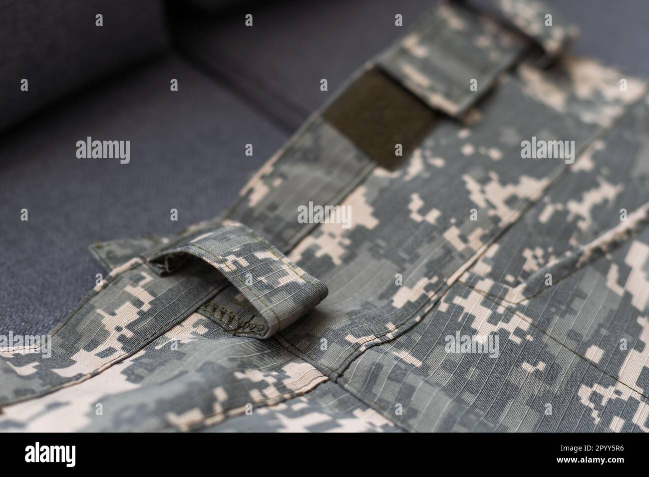 Close-up of the surface of the military uniform of the Ukrainian ...