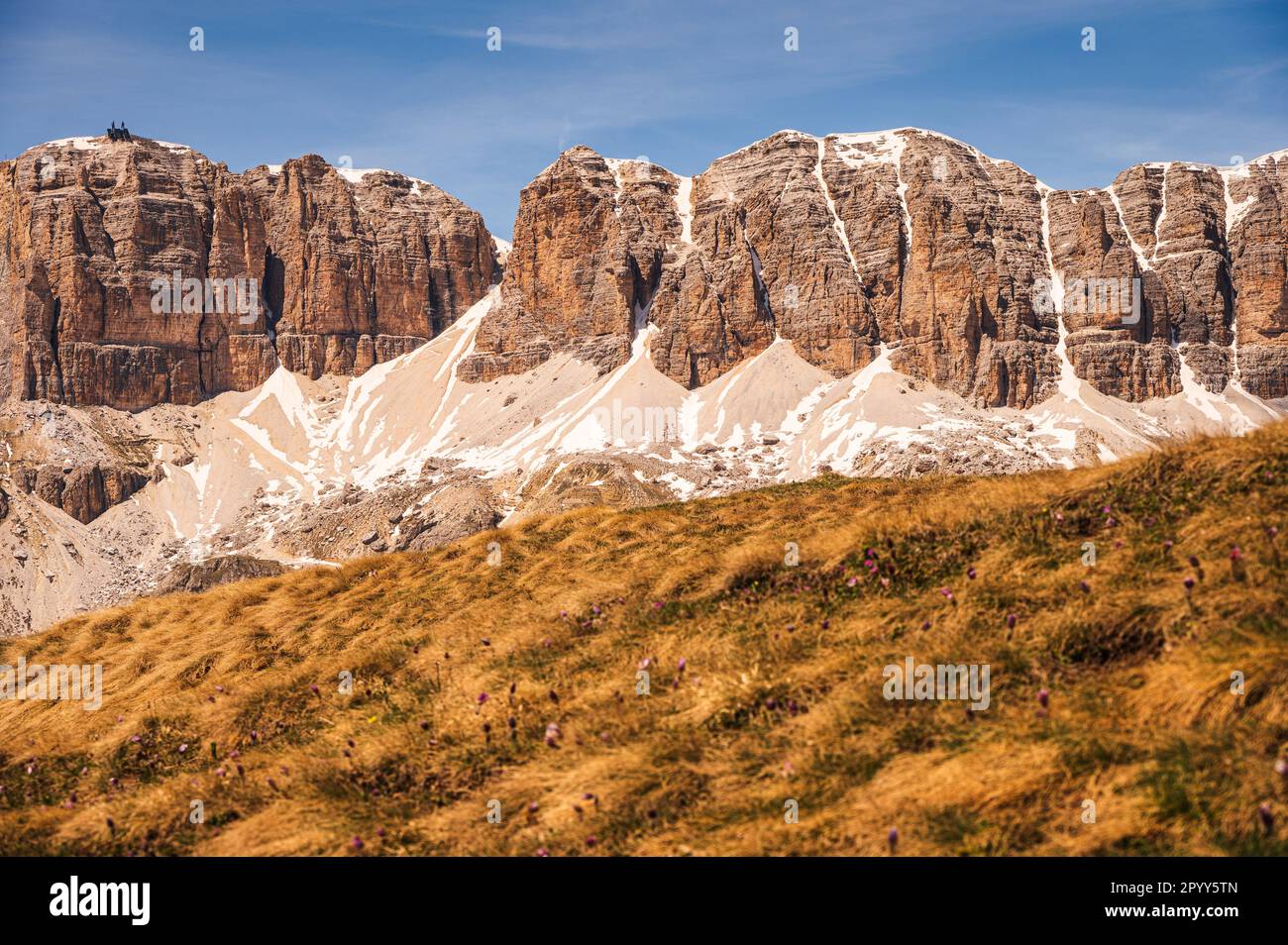 mountain landscape along the Viel del Pan trail, Canazei, Val di Fassa ...