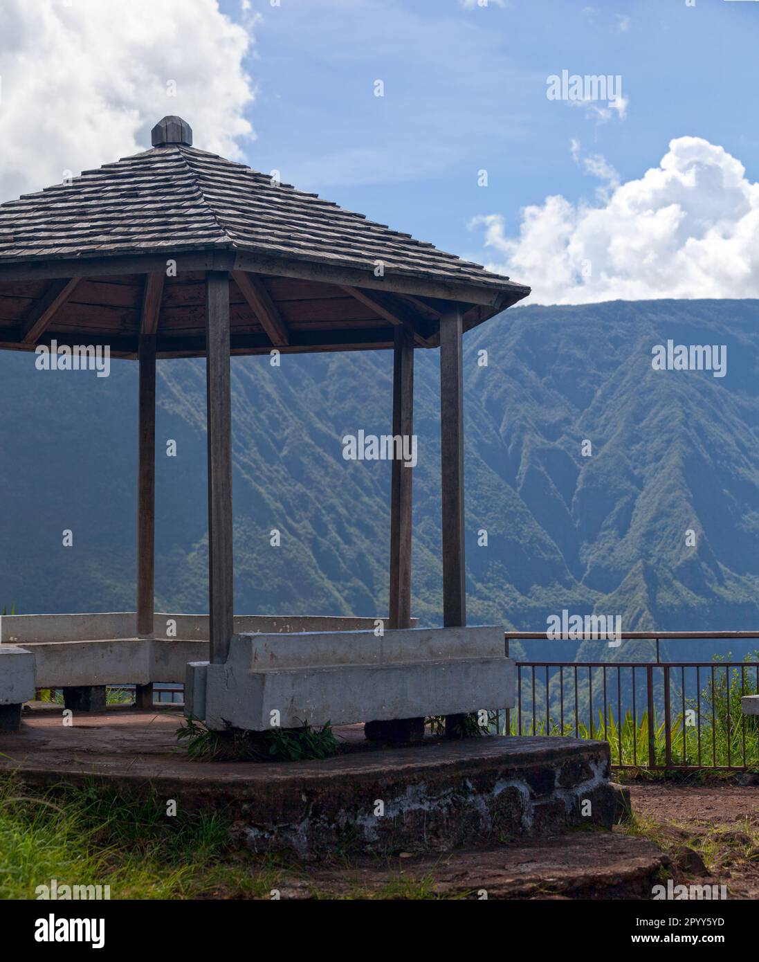 Gazebo at the Cap Noir, a viewpoint in Reunion Island from which it is ...