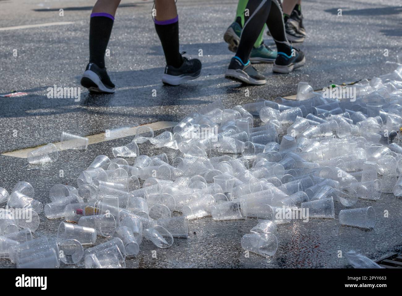discarded plastic cups on the sidelines of the hamburg marathon Stock ...