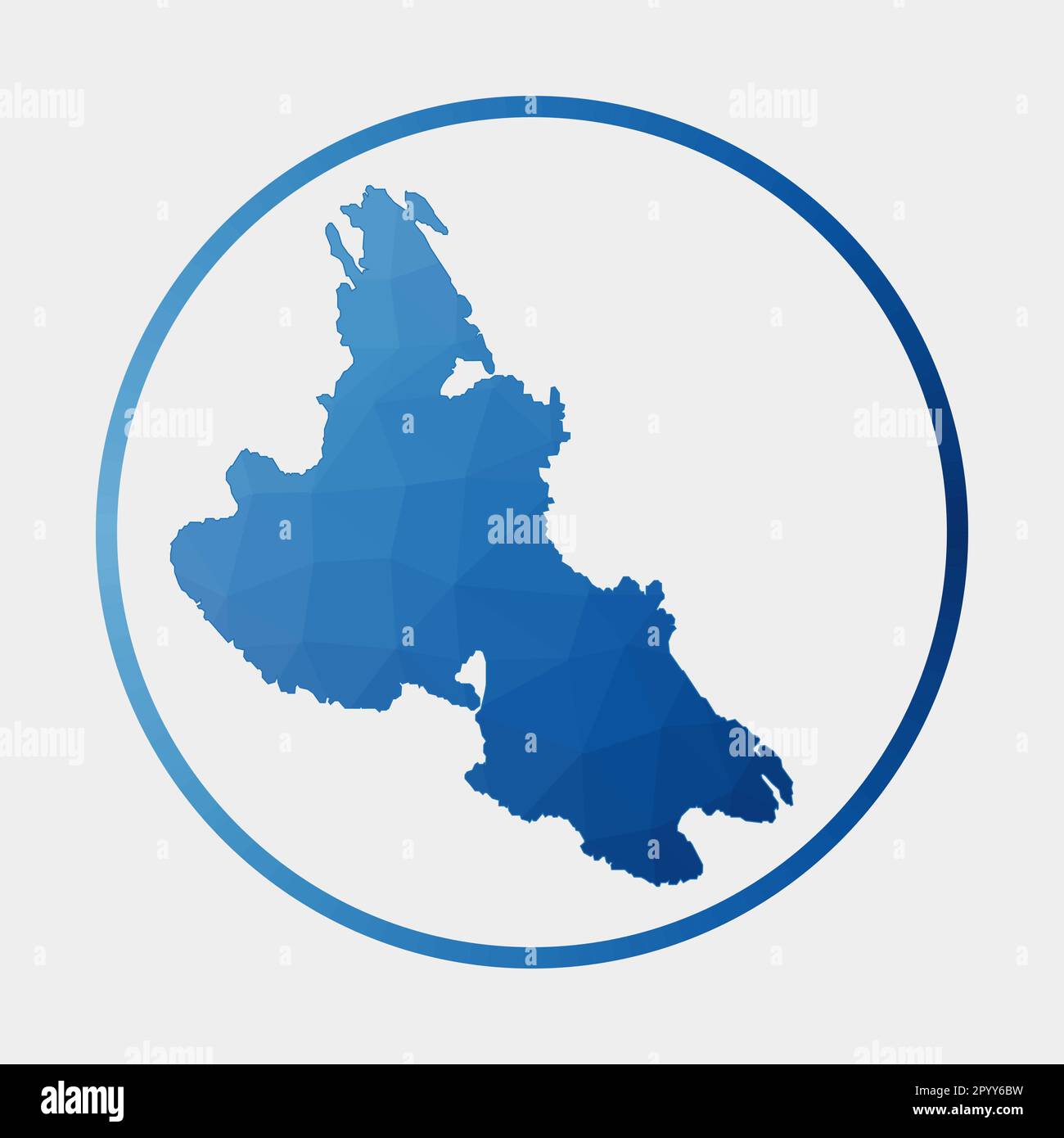 Krk icon. Polygonal map of the island in gradient ring. Round low poly ...
