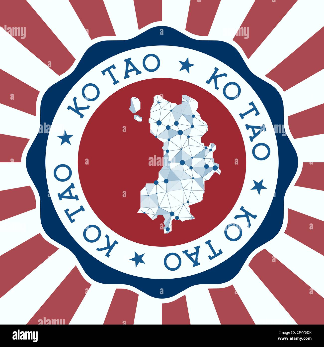 Ko Tao Badge. Round logo of island with triangular mesh map and radial ...