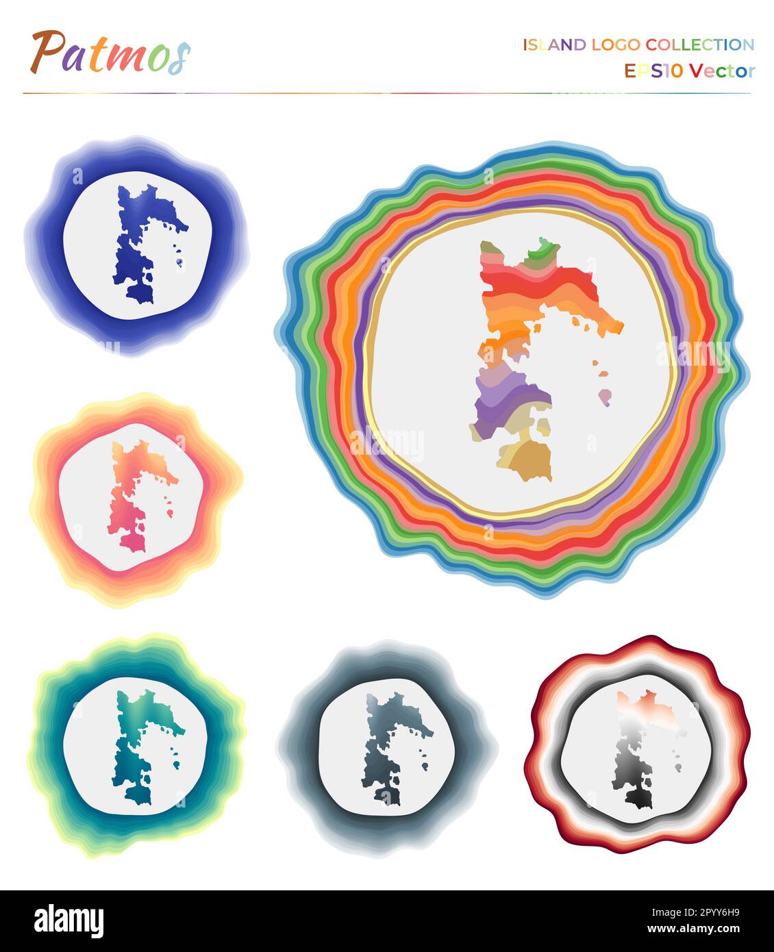 Patmos logo collection. Colorful badge of the island. Layers around ...