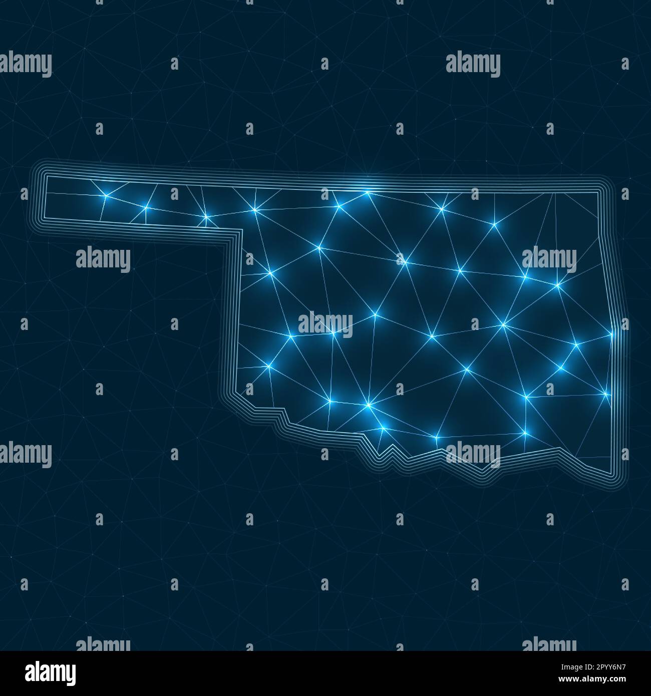 Oklahoma network map. Abstract geometric map of the US state. Digital ...